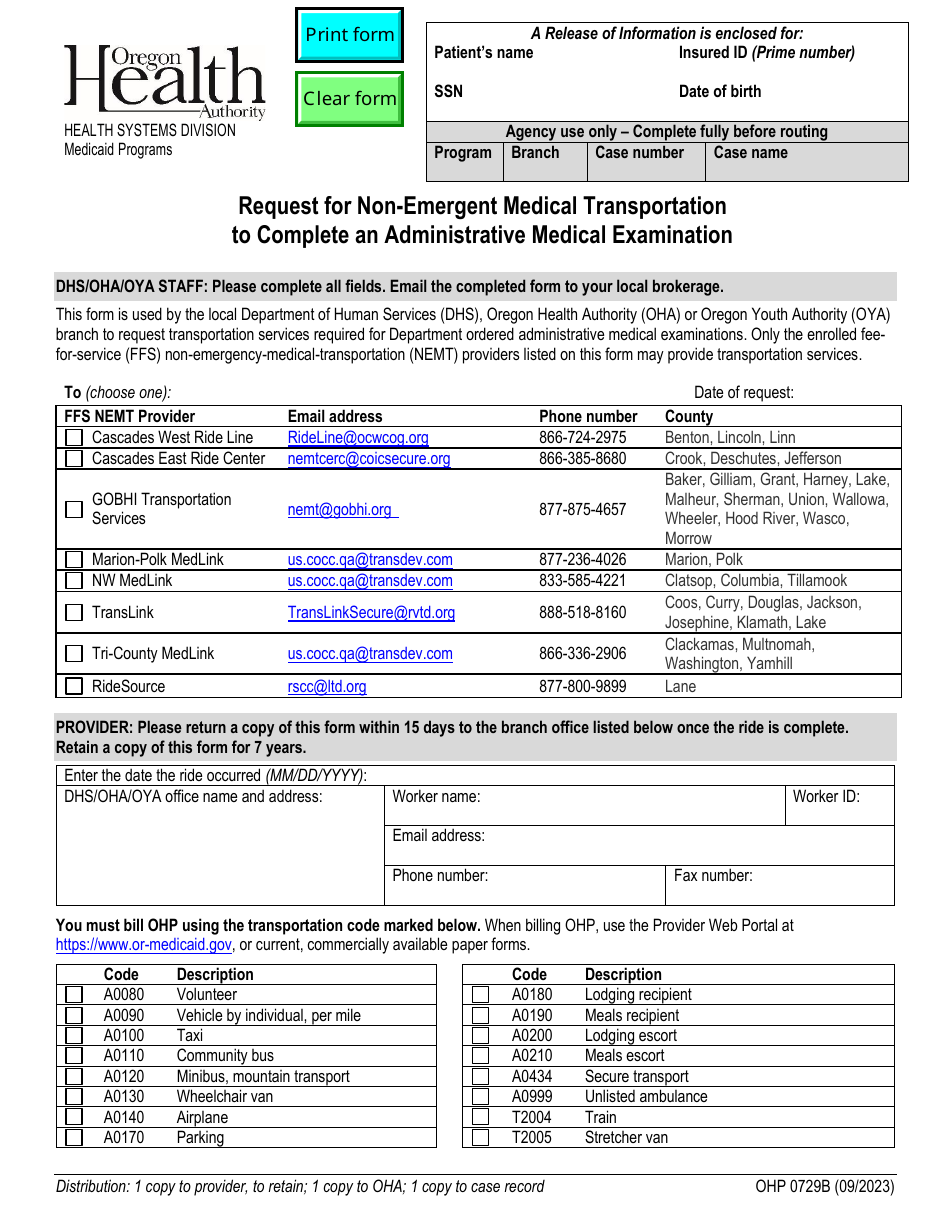 Form OHP0729B - Fill Out, Sign Online and Download Fillable PDF, Oregon ...