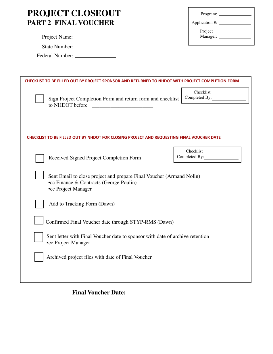 New Hampshire Project Closeout - Final Voucher - Fill Out, Sign Online and Download PDF ...