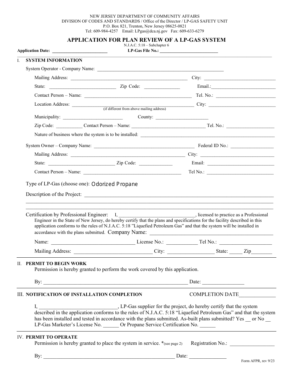 Form AFPR Download Fillable PDF or Fill Online Application for Plan ...