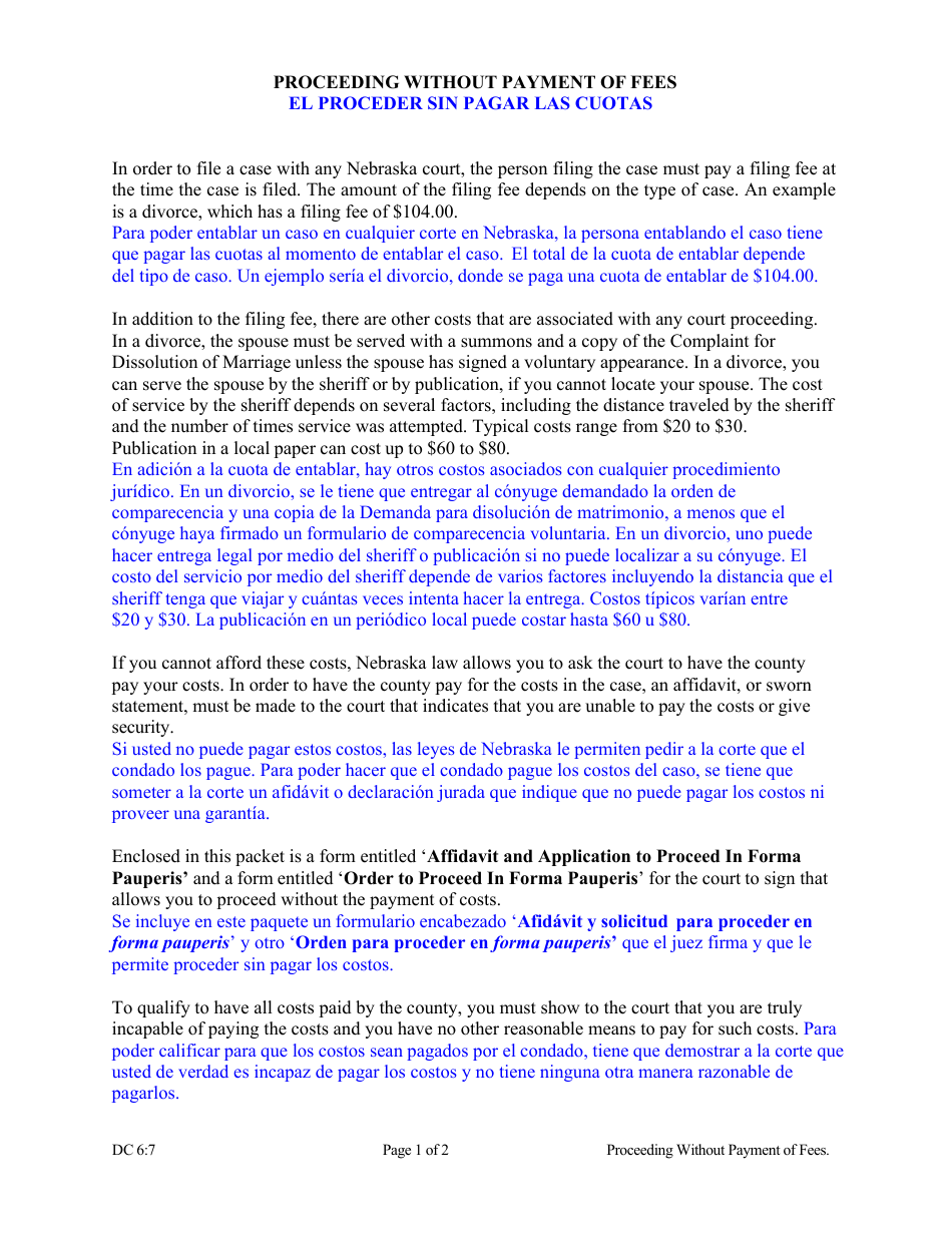 Form DC6:7 - Fill Out, Sign Online and Download Printable PDF, Nebraska ...