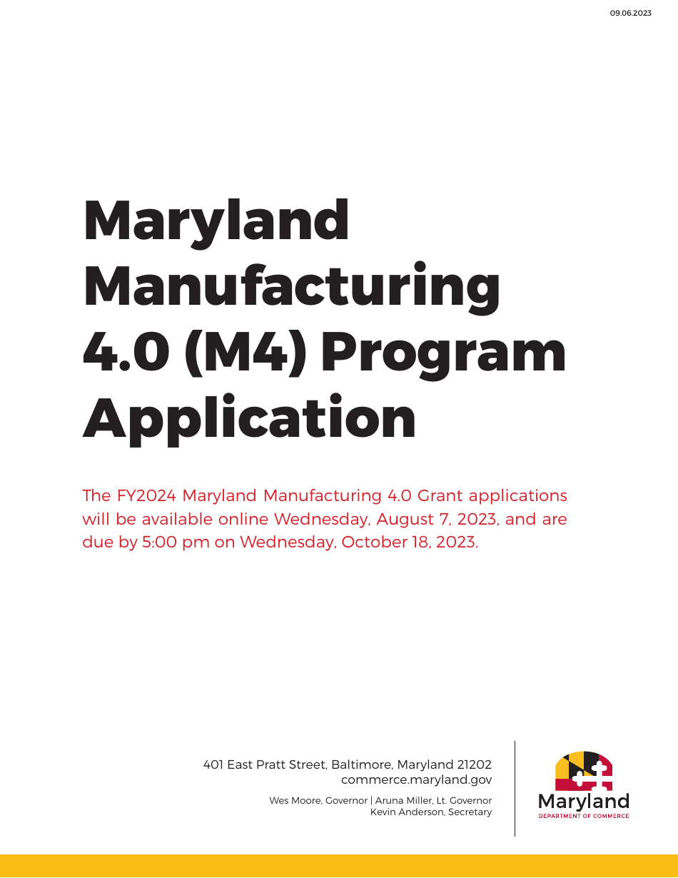 2024 Maryland Maryland Manufacturing 4.0 (M4) Program Application - Fill Out, Sign Online and ...