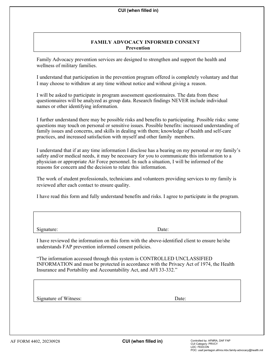 AF Form 4402 Download Printable PDF or Fill Online Amily Advocacy ...