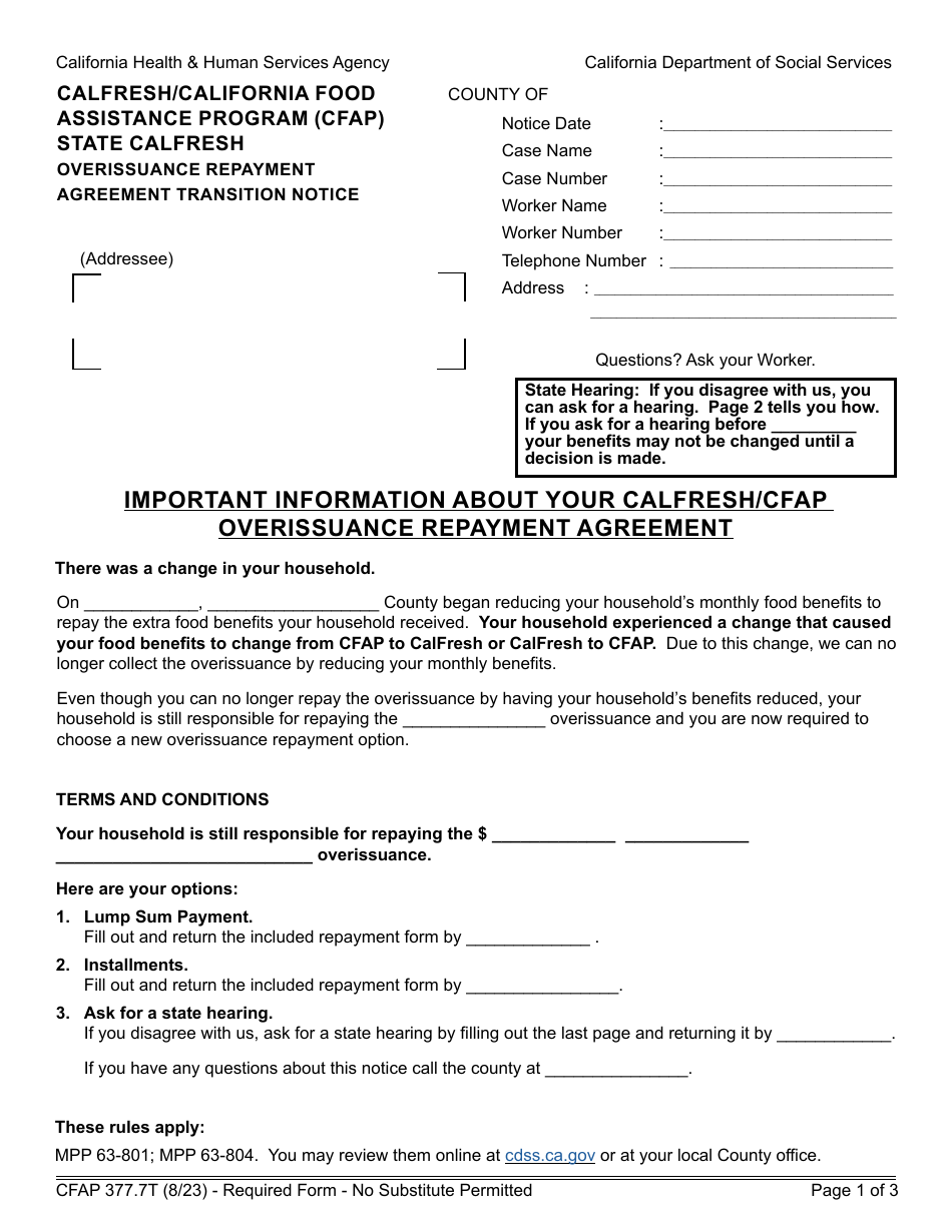 Form CFAP377.7T - Fill Out, Sign Online and Download Fillable PDF ...
