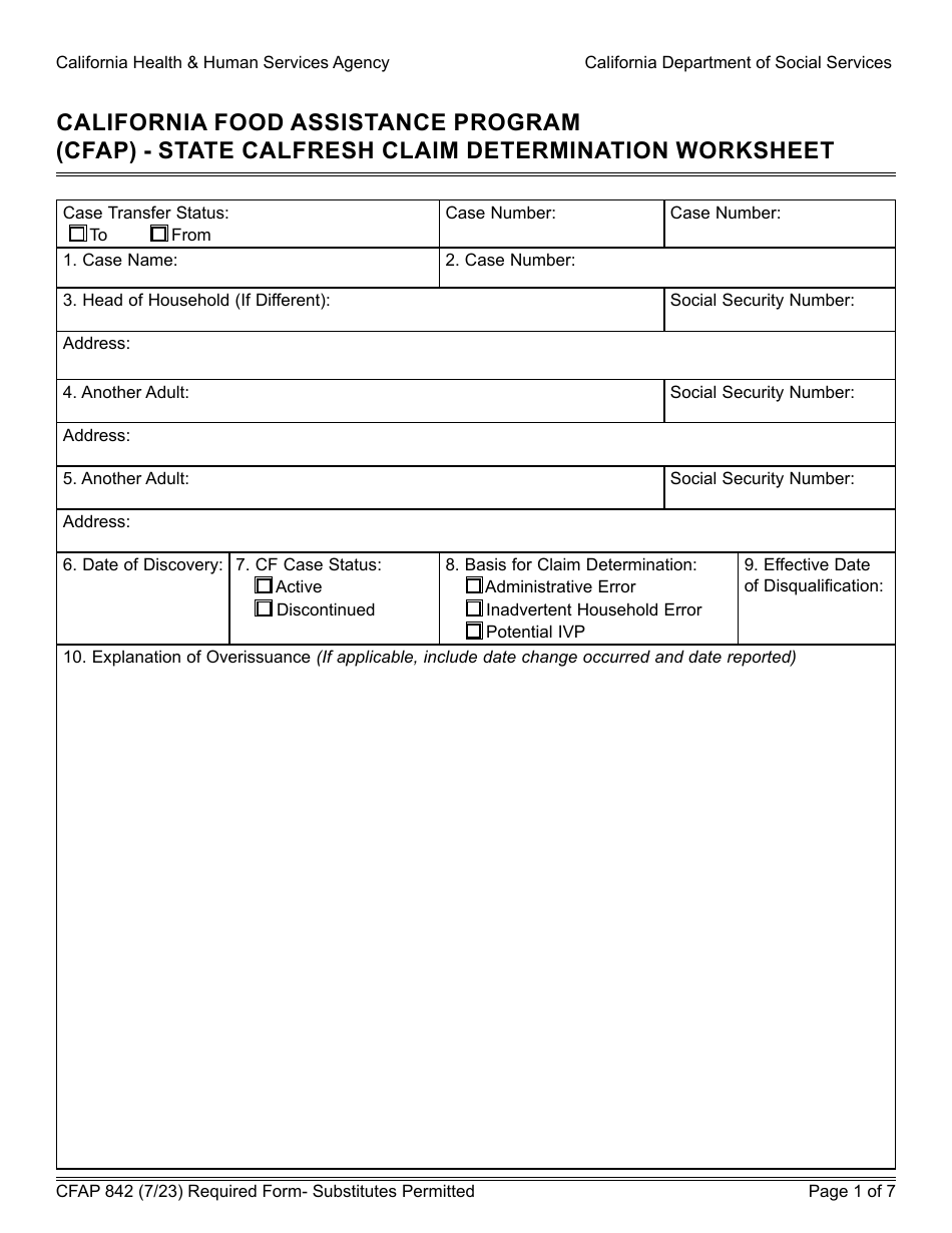 Form CFAP842 - Fill Out, Sign Online and Download Fillable PDF ...