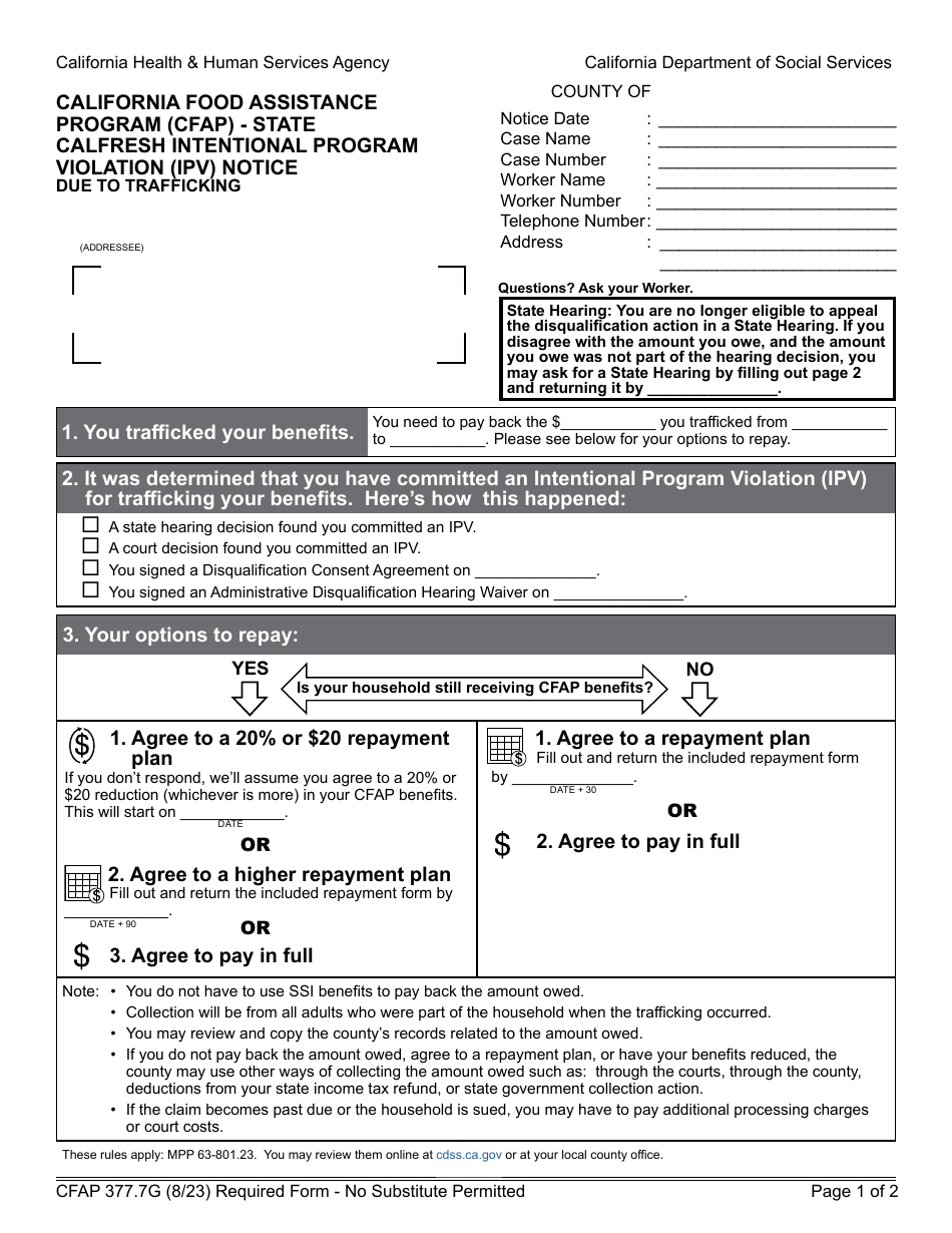 Form CFAP377.7G - Fill Out, Sign Online and Download Fillable PDF ...