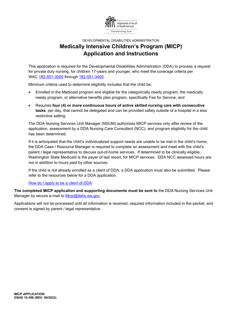 DSHS Form 15-398 Download Printable PDF or Fill Online Medically ...