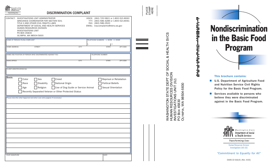 DSHS Form 22-552 Download Printable PDF or Fill Online Discrimination ...