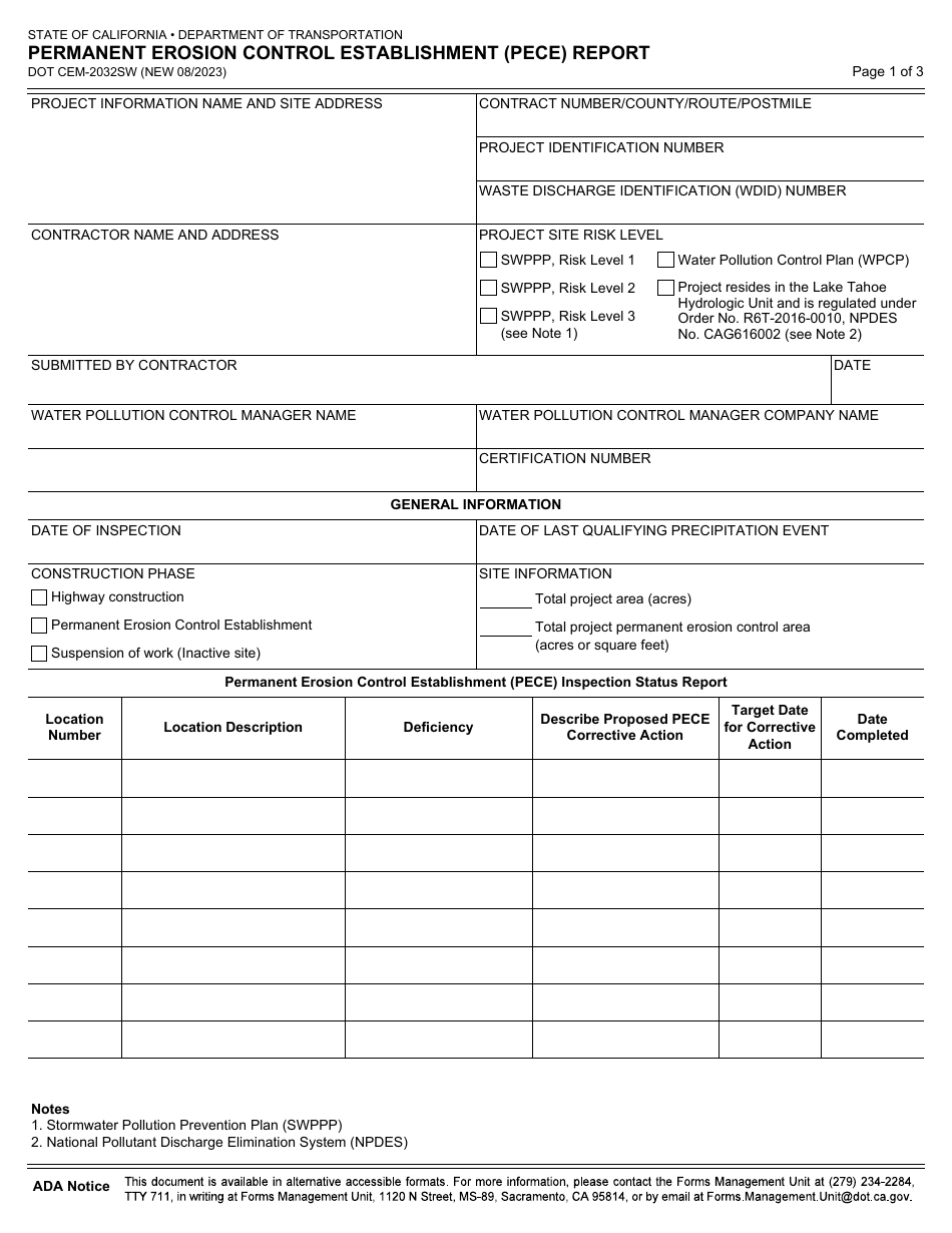 Form DOT CEM-2032SW - Fill Out, Sign Online and Download Fillable PDF ...
