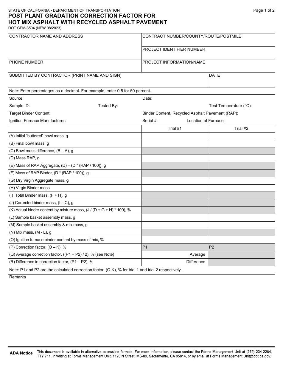 Form DOT CEM-3504 - Fill Out, Sign Online and Download Fillable PDF ...