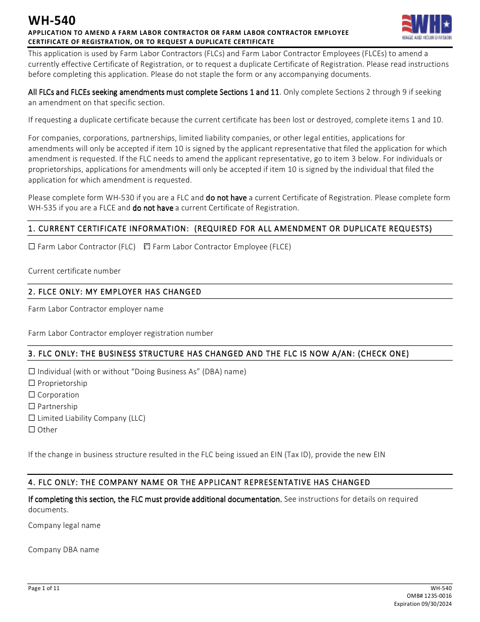 Form WH-540 - Fill Out, Sign Online and Download Fillable PDF ...