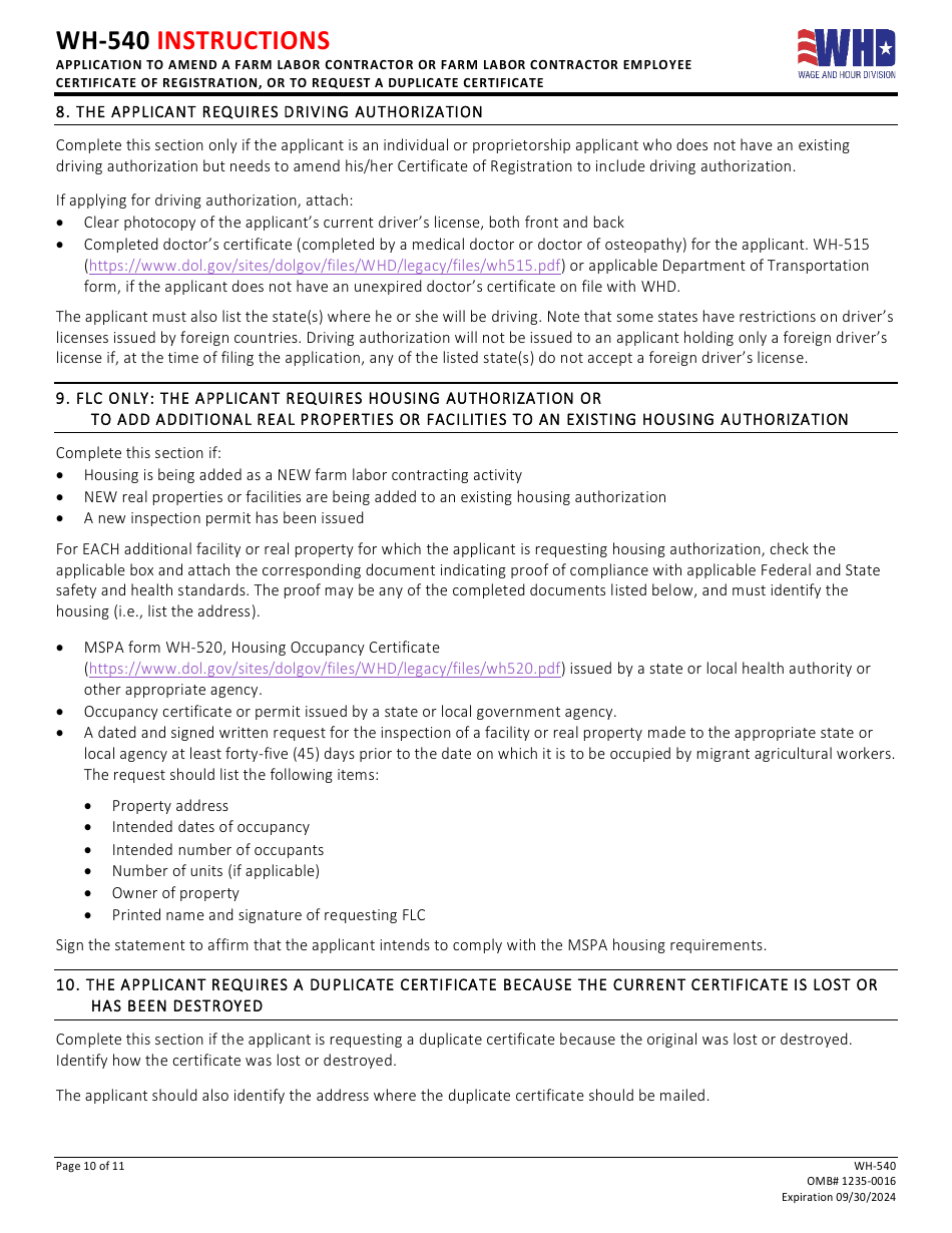 Form WH-540 - Fill Out, Sign Online and Download Fillable PDF | Templateroller