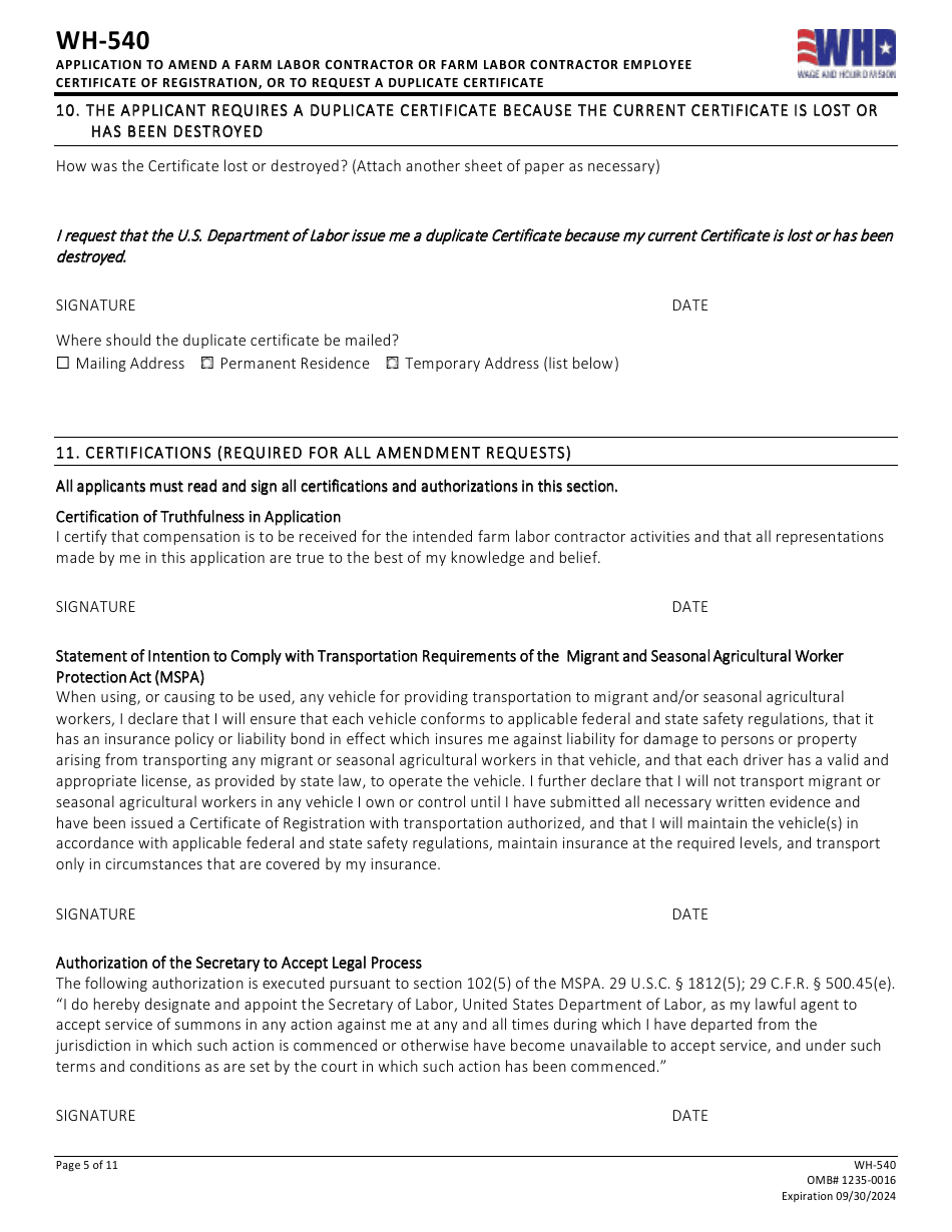 Form WH-540 - Fill Out, Sign Online and Download Fillable PDF | Templateroller