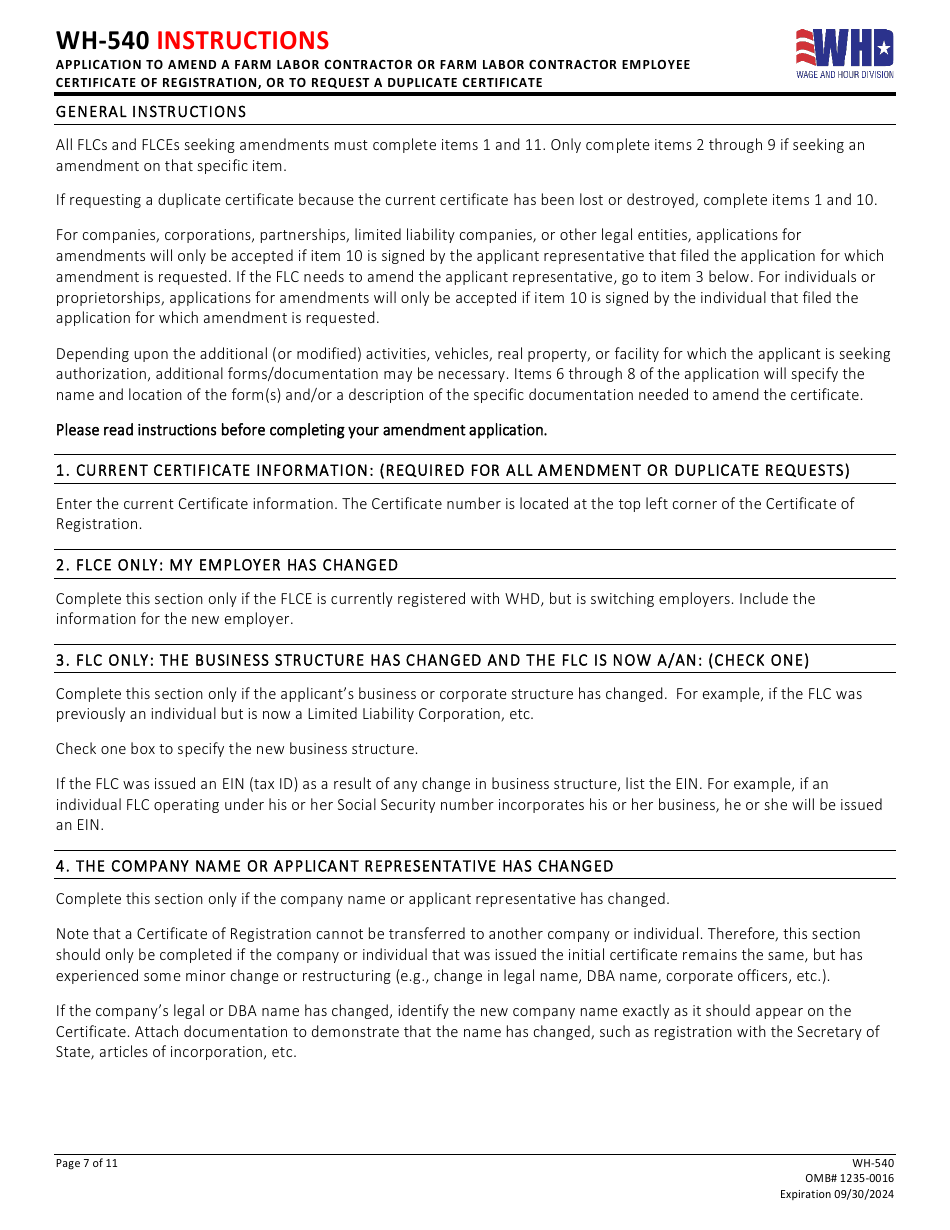 Form WH-540 - Fill Out, Sign Online and Download Fillable PDF | Templateroller