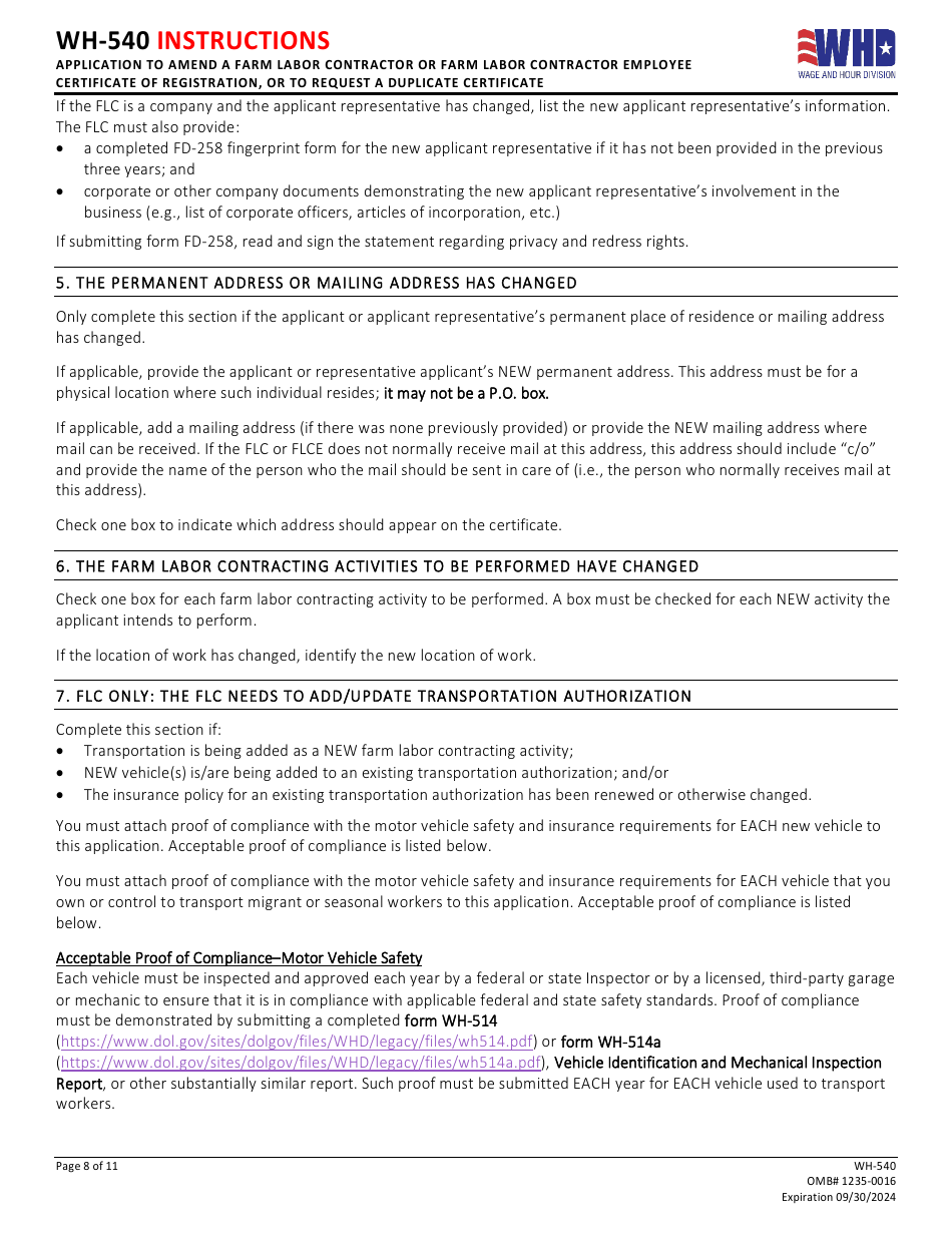 Form WH-540 - Fill Out, Sign Online and Download Fillable PDF | Templateroller