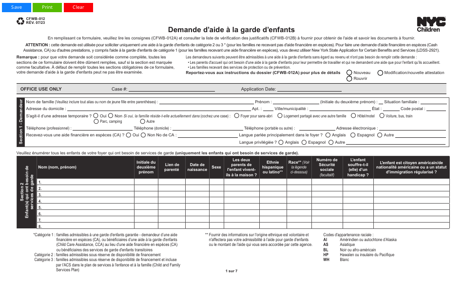 Forme CFWB-012 - Fill Out, Sign Online and Download Fillable PDF, New ...