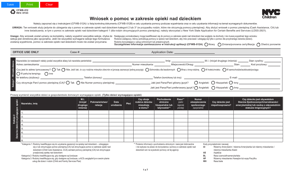 Form CFWB-012 - Fill Out, Sign Online and Download Fillable PDF, New ...