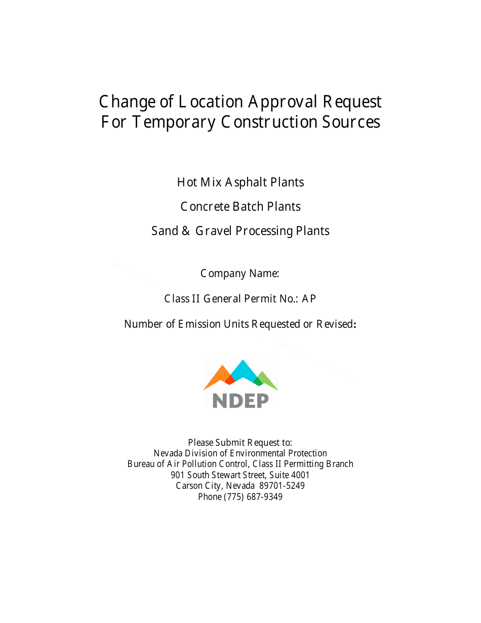 Nevada Change of Location Approval Request for Temporary Construction ...