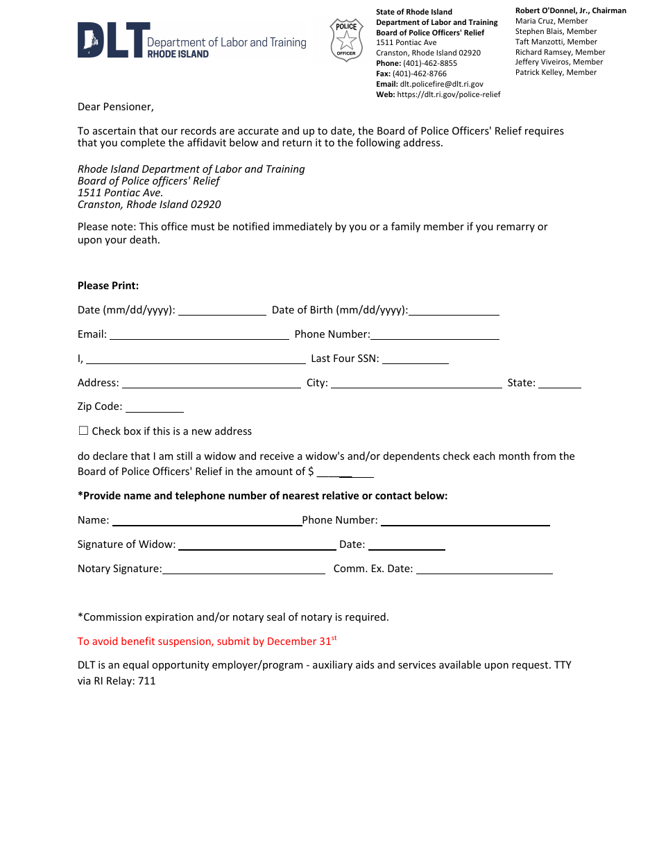 Rhode Island Police Annual Affidavit - Fill Out, Sign Online and ...