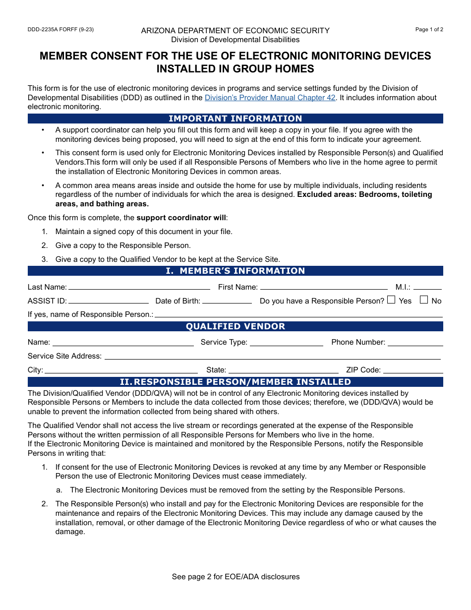 Form DDD-2235A - Fill Out, Sign Online and Download Fillable PDF, Arizona | Templateroller