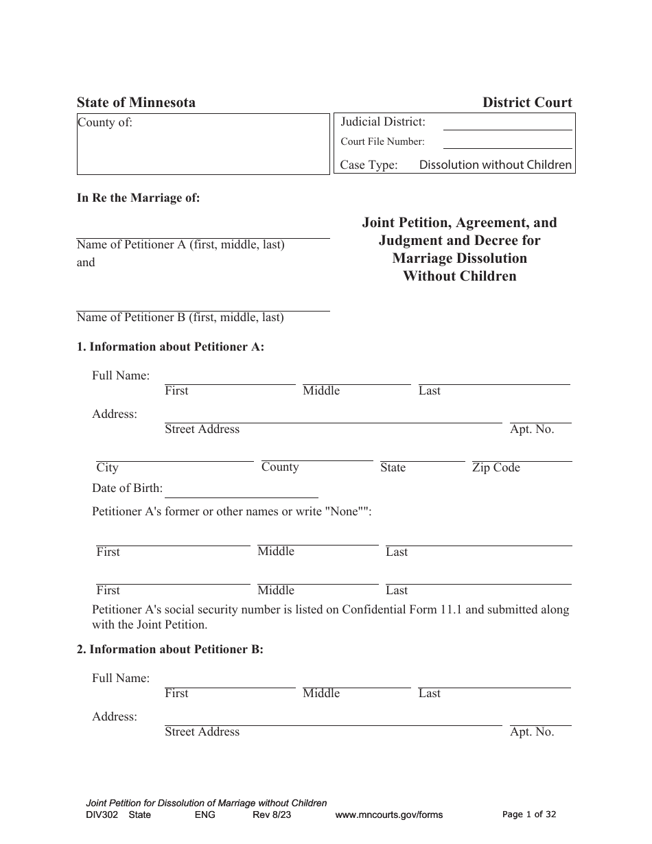 Form DIV302 Download Fillable PDF or Fill Online Joint Petition ...