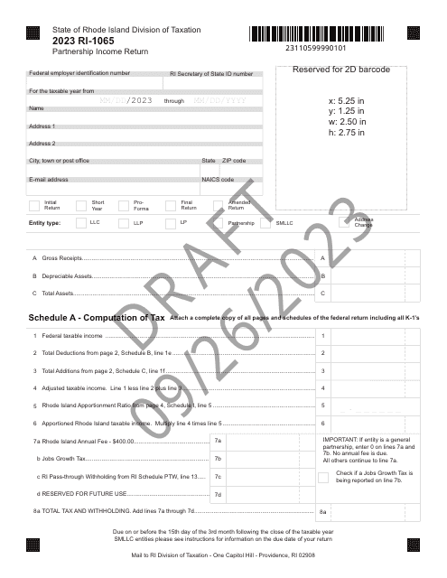 Form RI-1065 Download Printable PDF or Fill Online Partnership Income ...