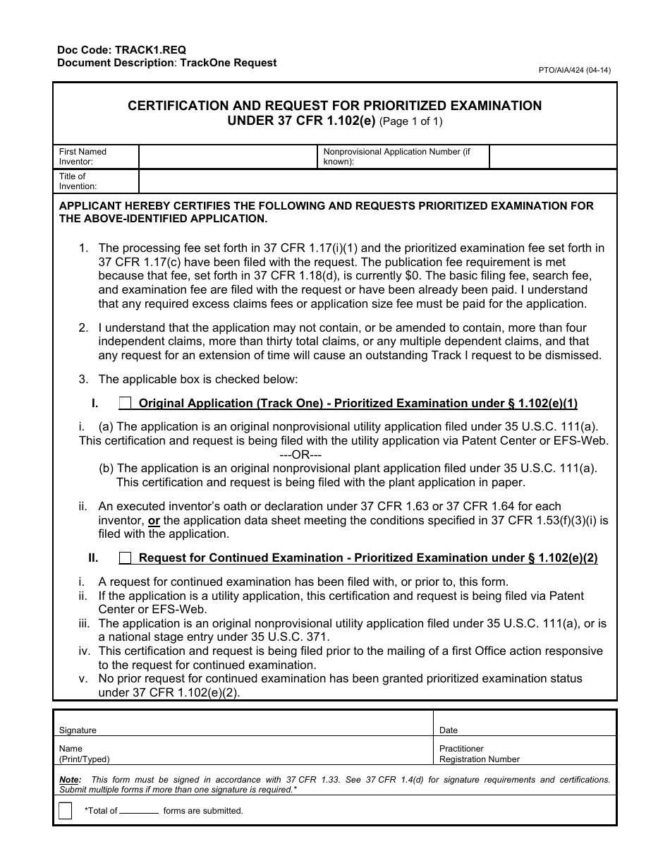 Form PTO/AIA/424 - Fill Out, Sign Online and Download Fillable PDF ...