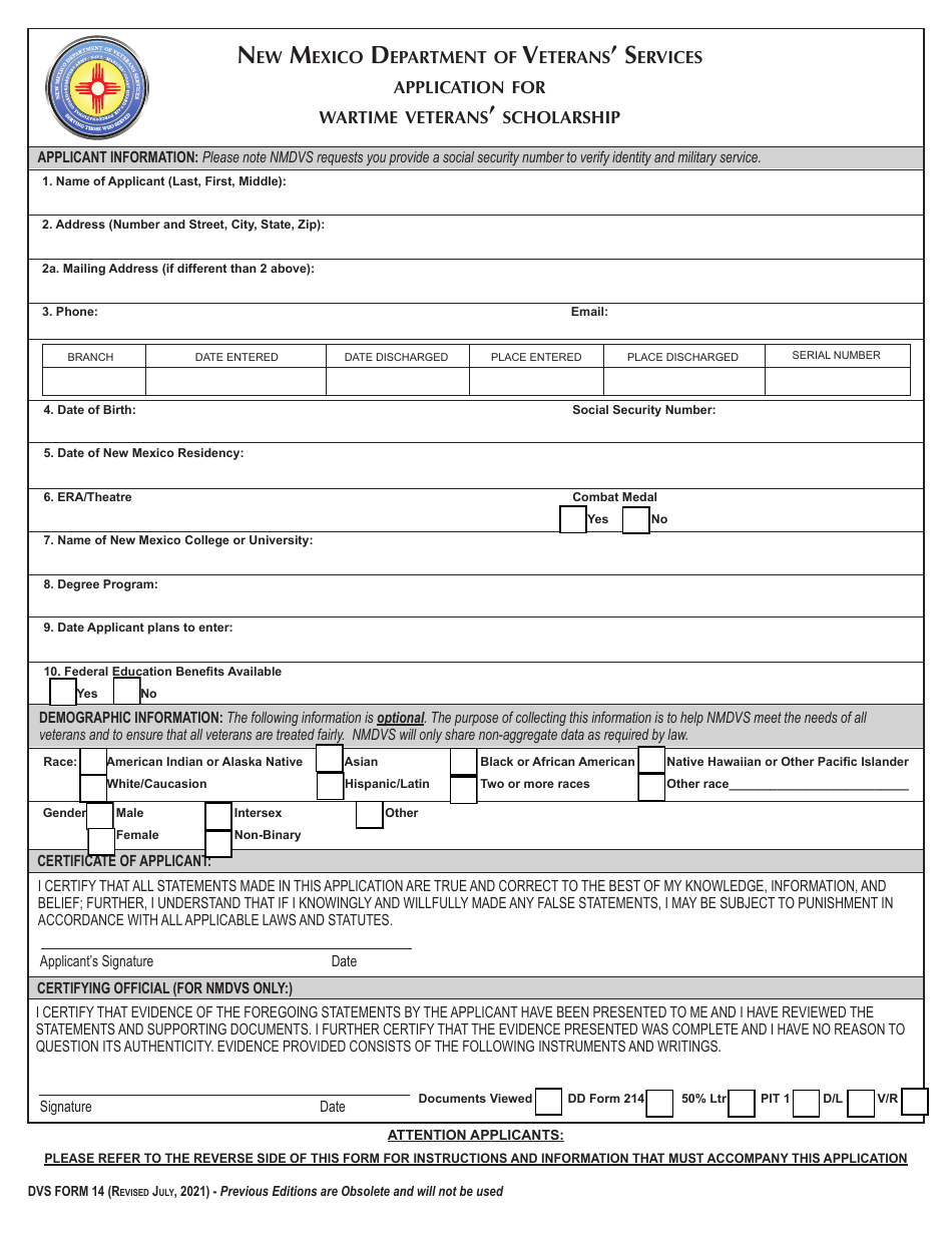 DVS Form 14 - Fill Out, Sign Online and Download Fillable PDF, New Mexico | Templateroller