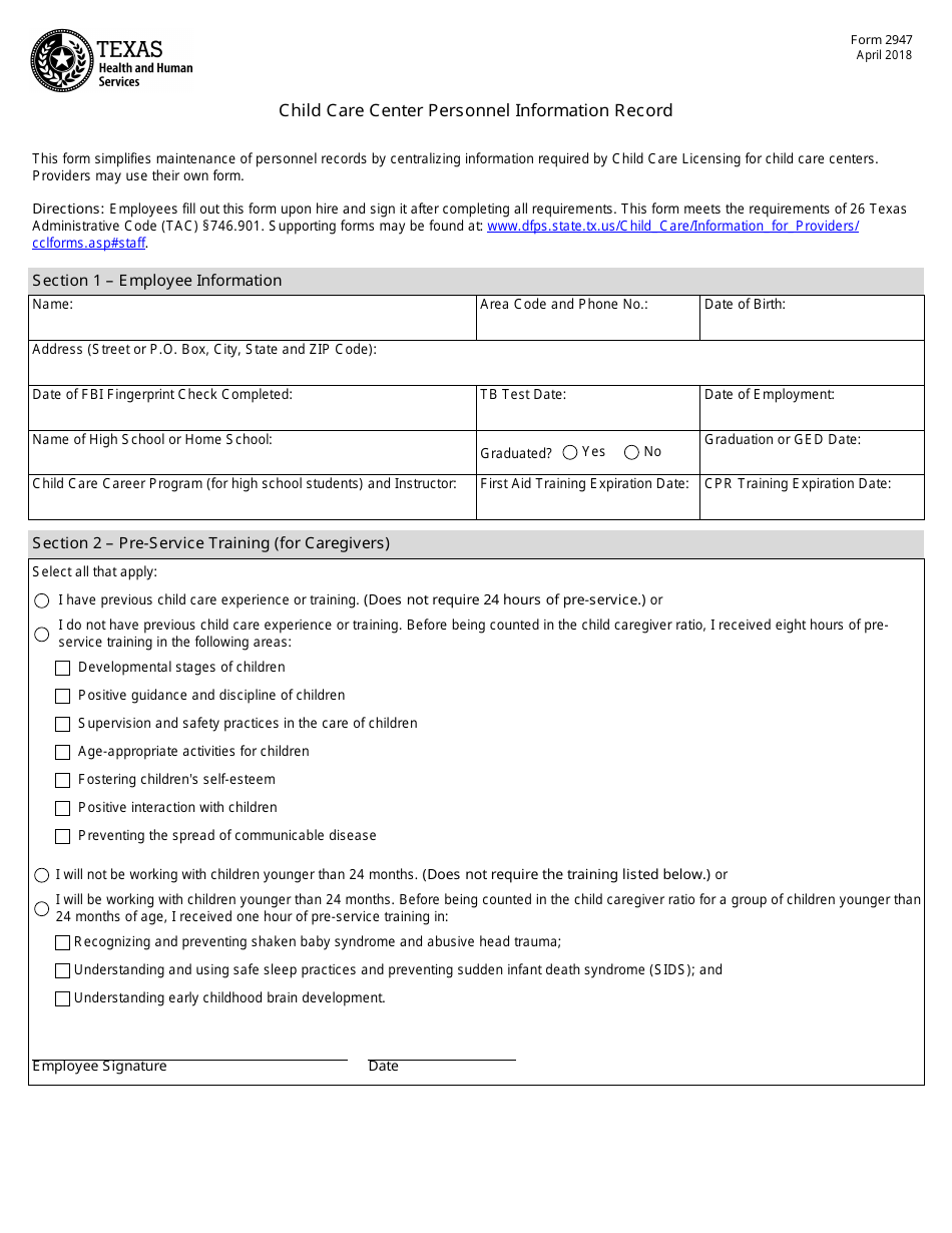 Form 2947 - Fill Out, Sign Online and Download Fillable PDF, Texas ...