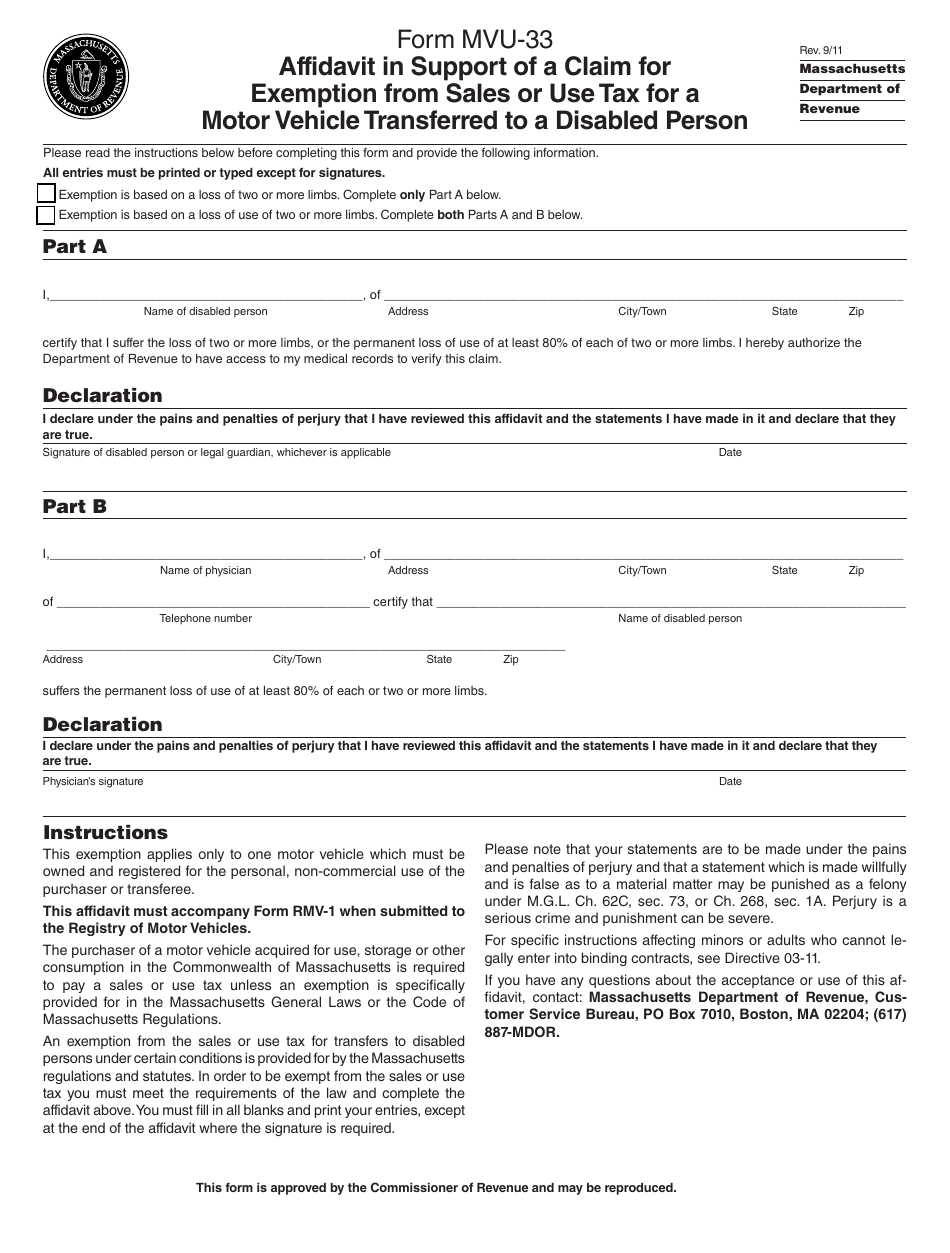 Form MVU-33 - Fill Out, Sign Online and Download Fillable PDF ...