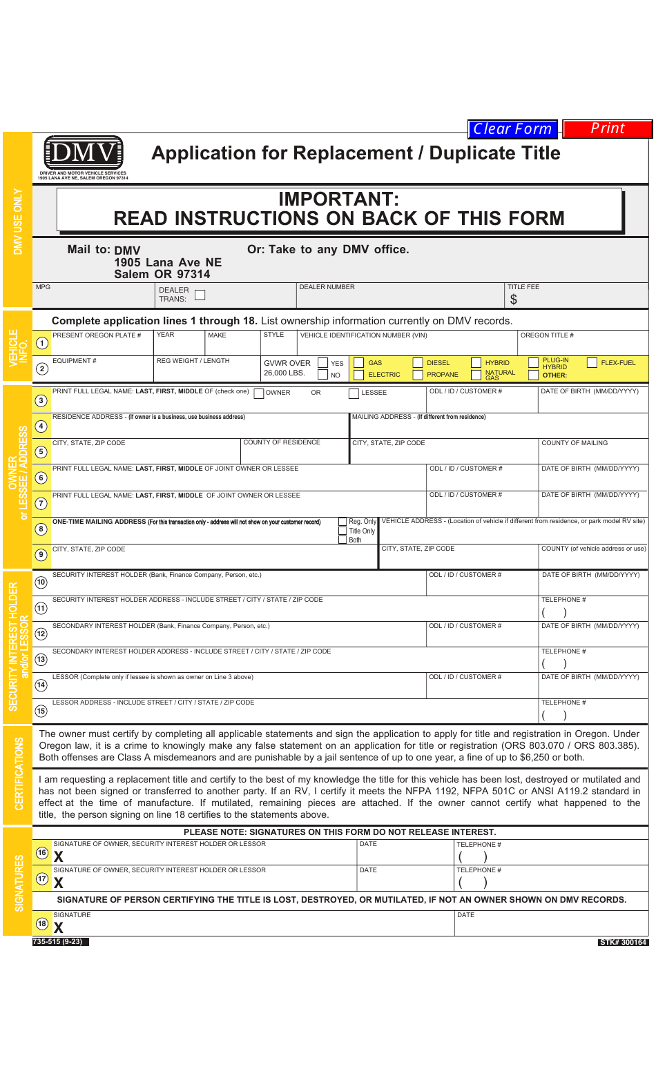 Form 735-515 Download Fillable PDF or Fill Online Application for ...