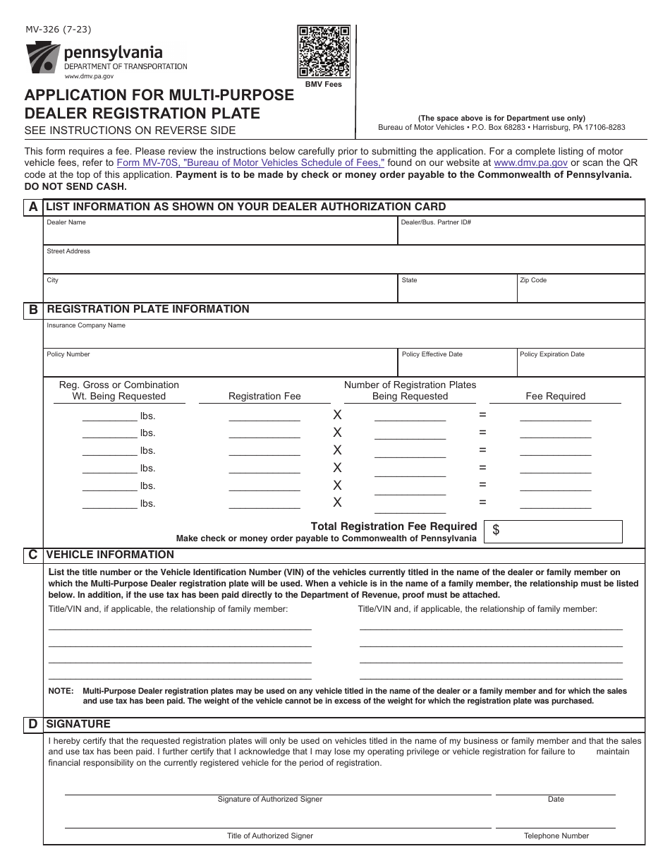 Form MV-326 Download Fillable PDF or Fill Online Application for Multi ...