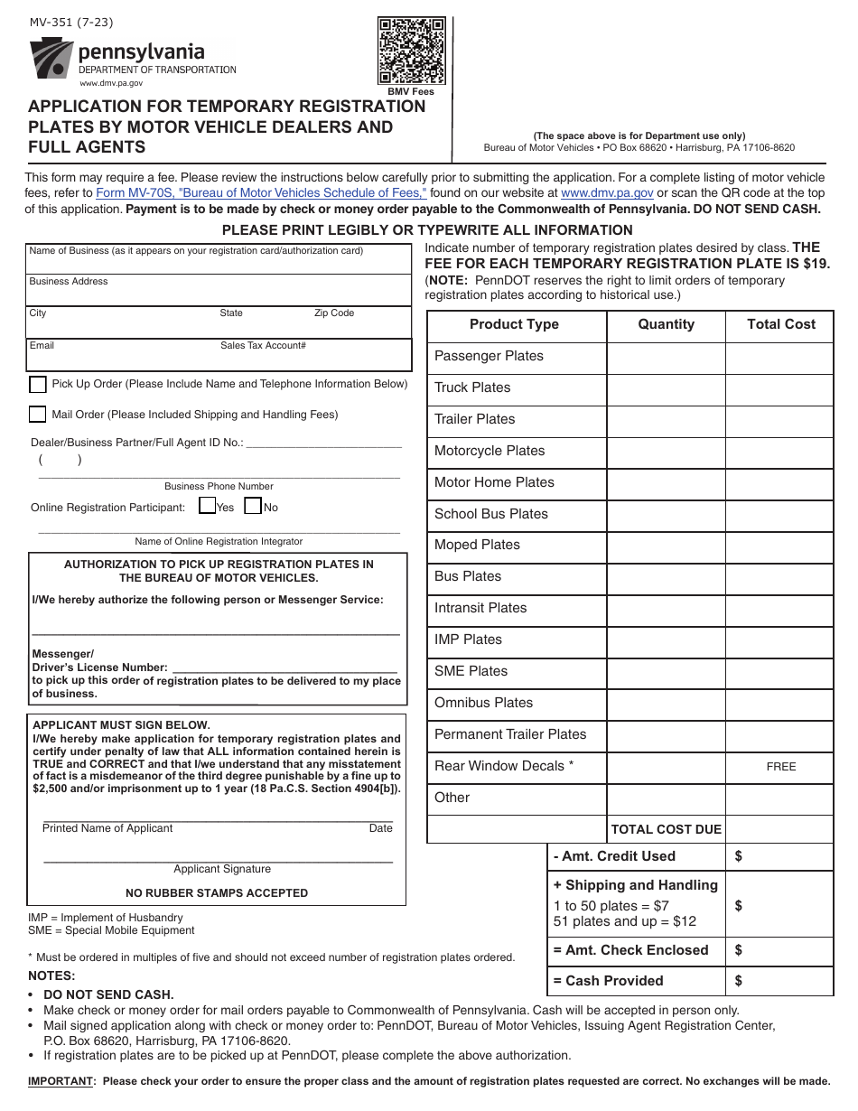 Form MV-351 Download Fillable PDF or Fill Online Application for ...