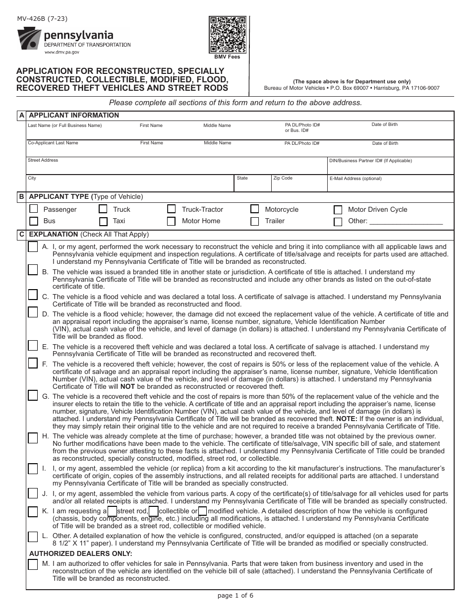 Form MV-426B Download Fillable PDF or Fill Online Application for ...