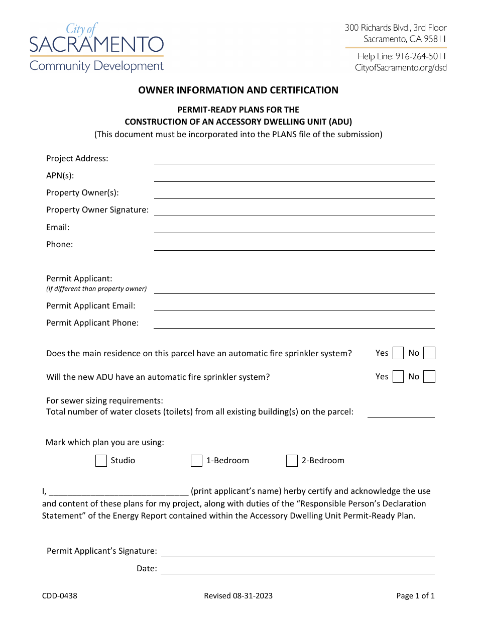 Form CDD-0438 Download Fillable PDF or Fill Online Owner Information ...