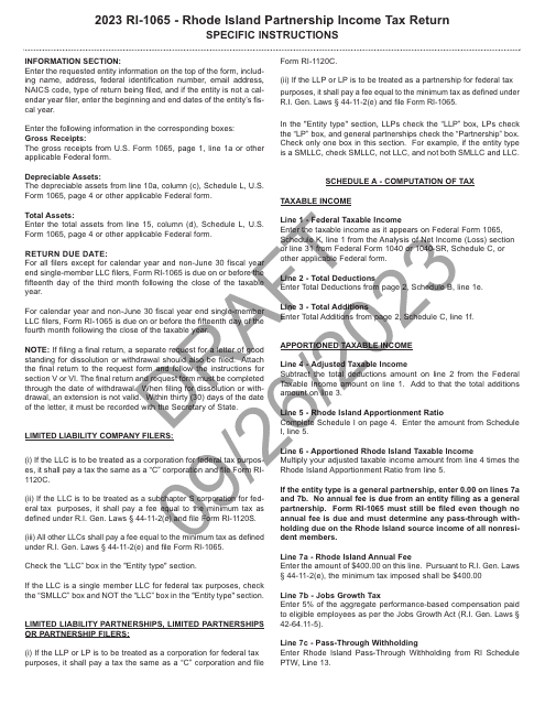 Download Instructions for Form RI-1065 Rhode Island Partnership Income ...