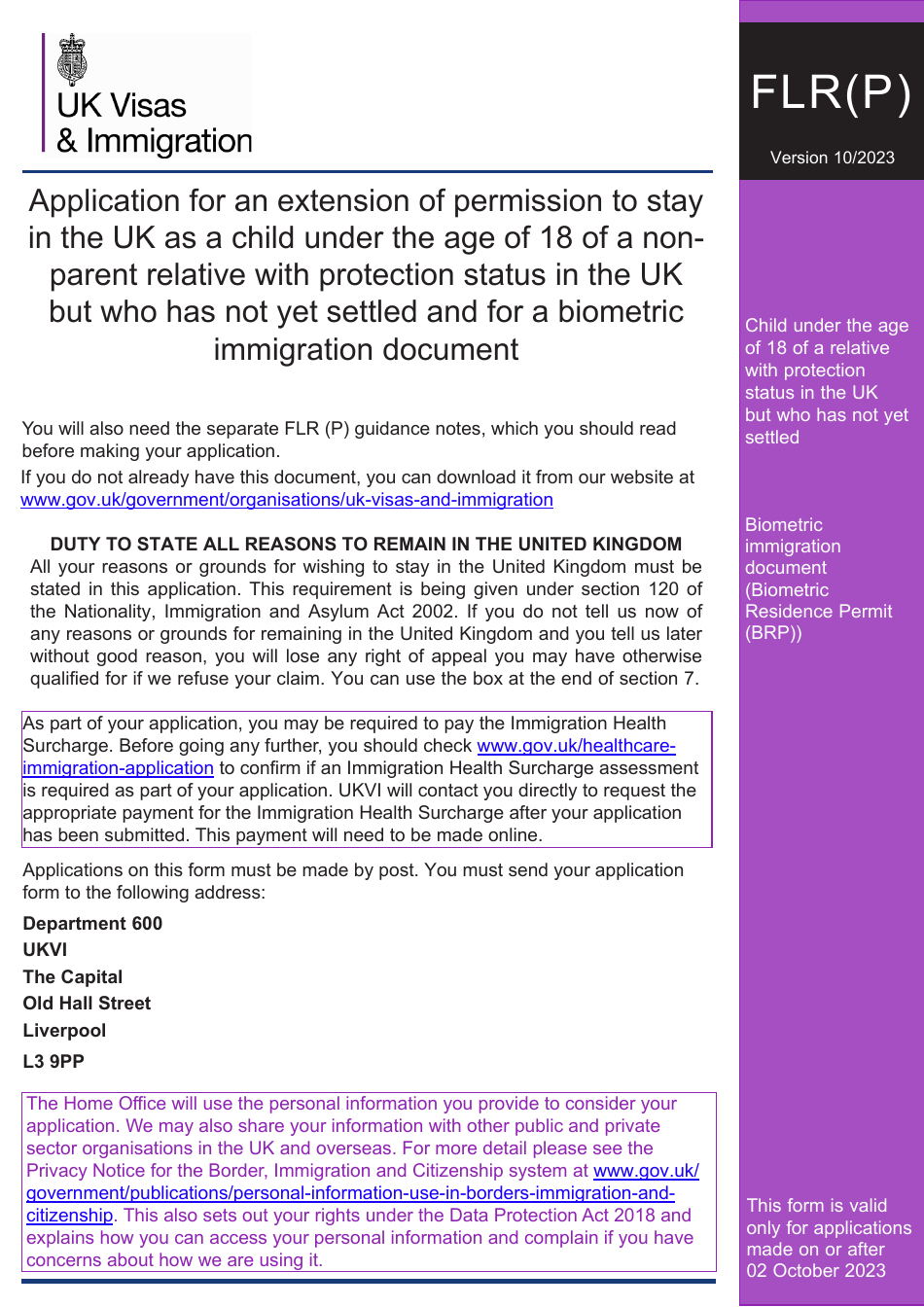 Form FLR(P) Download Printable PDF or Fill Online Application for an Extension of Stay in the UK ...