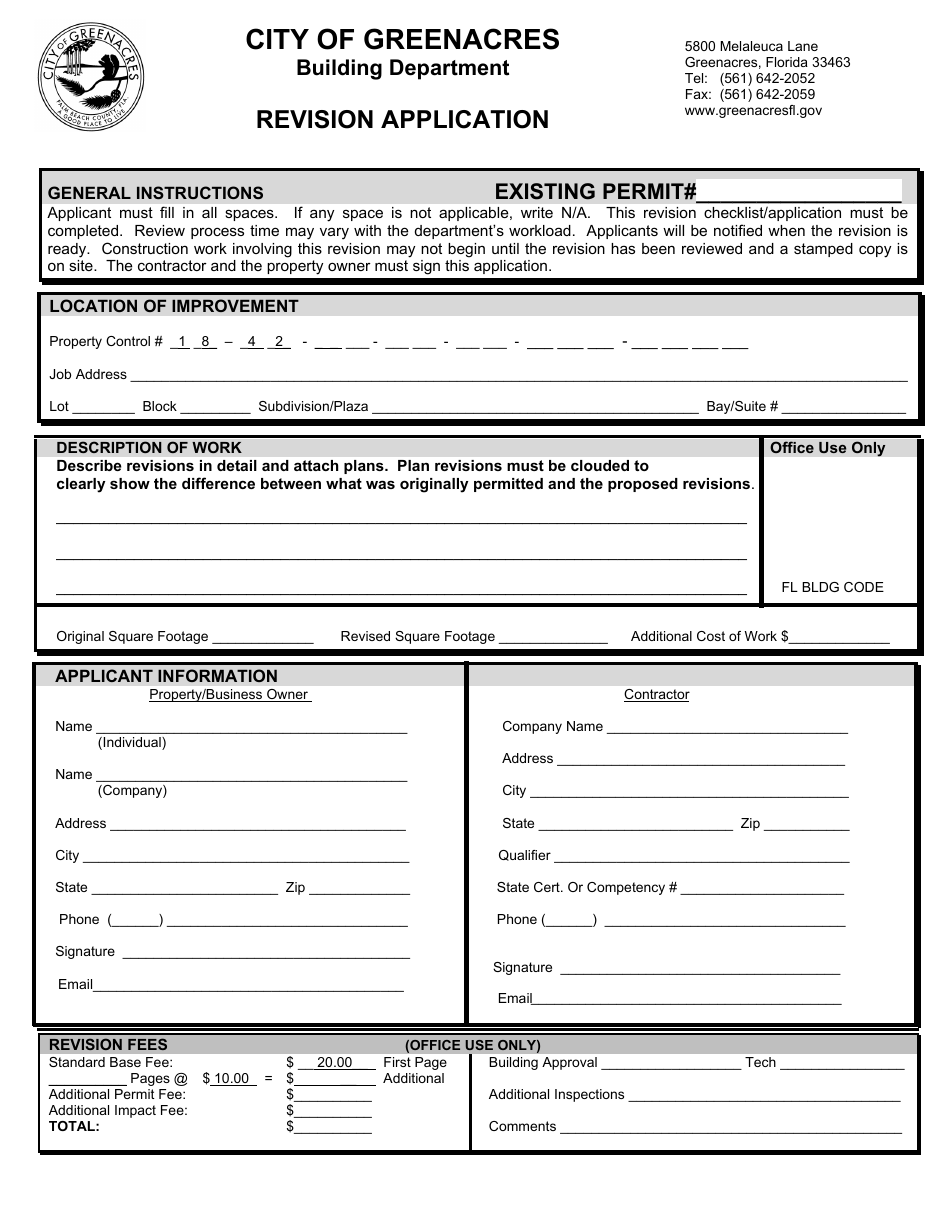 City of Greenacres, Florida Revision Application - Fill Out, Sign Online and Download PDF ...