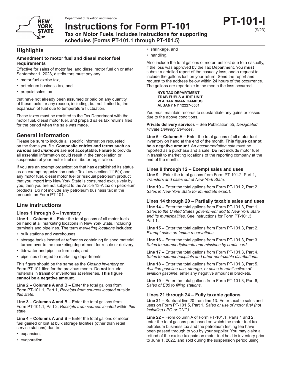 Download Instructions for Form PT-101 Tax on Motor Fuel PDF ...