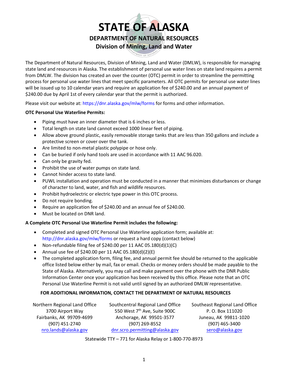 Alaska Personal Use Water Line Permit - Fill Out, Sign Online and ...