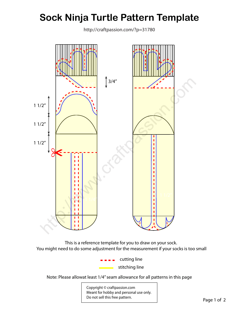 Sock Ninja Turtle Pattern Template Download Printable PDF | Templateroller