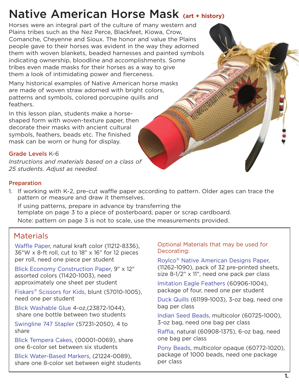 Native American Horse Mask Template Download Printable PDF | Templateroller