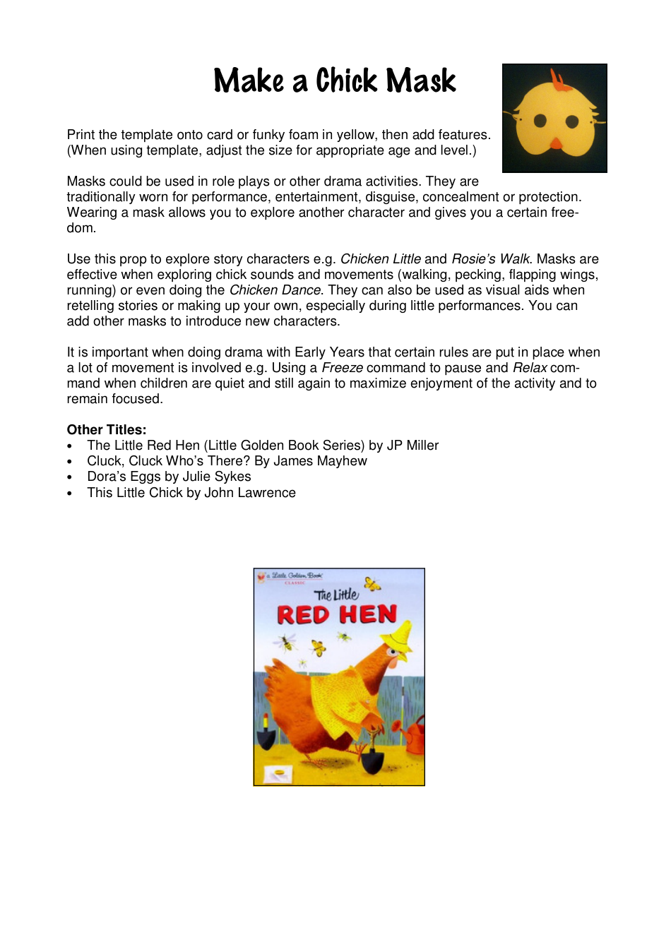 Chick Mask Template Download Printable PDF | Templateroller