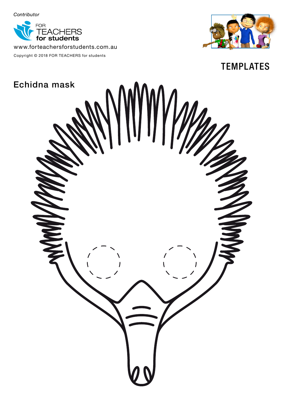 Echidna Mask Coloring Template Download Printable PDF | Templateroller