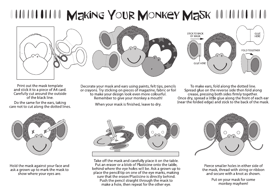 Monkey Mask Coloring Template - Black and White Download Printable PDF ...