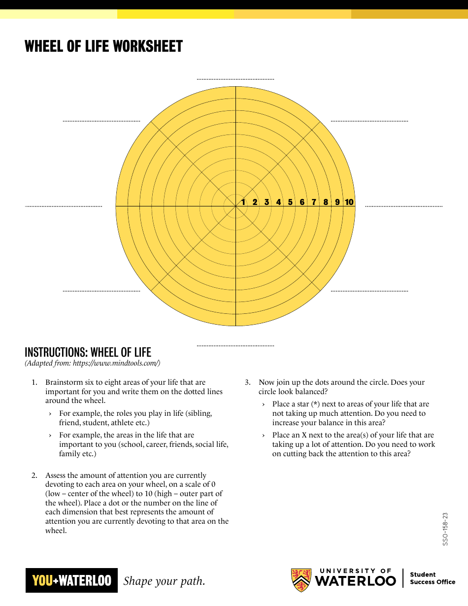 Wheel of Life Worksheet - University of Waterloo Download Fillable PDF ...