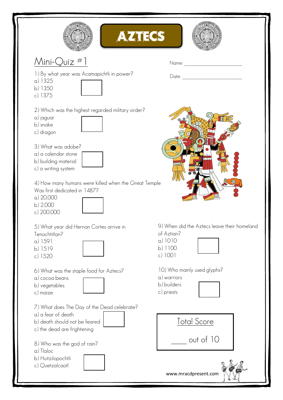 Aztecs Quiz With Answers Download Printable PDF | Templateroller