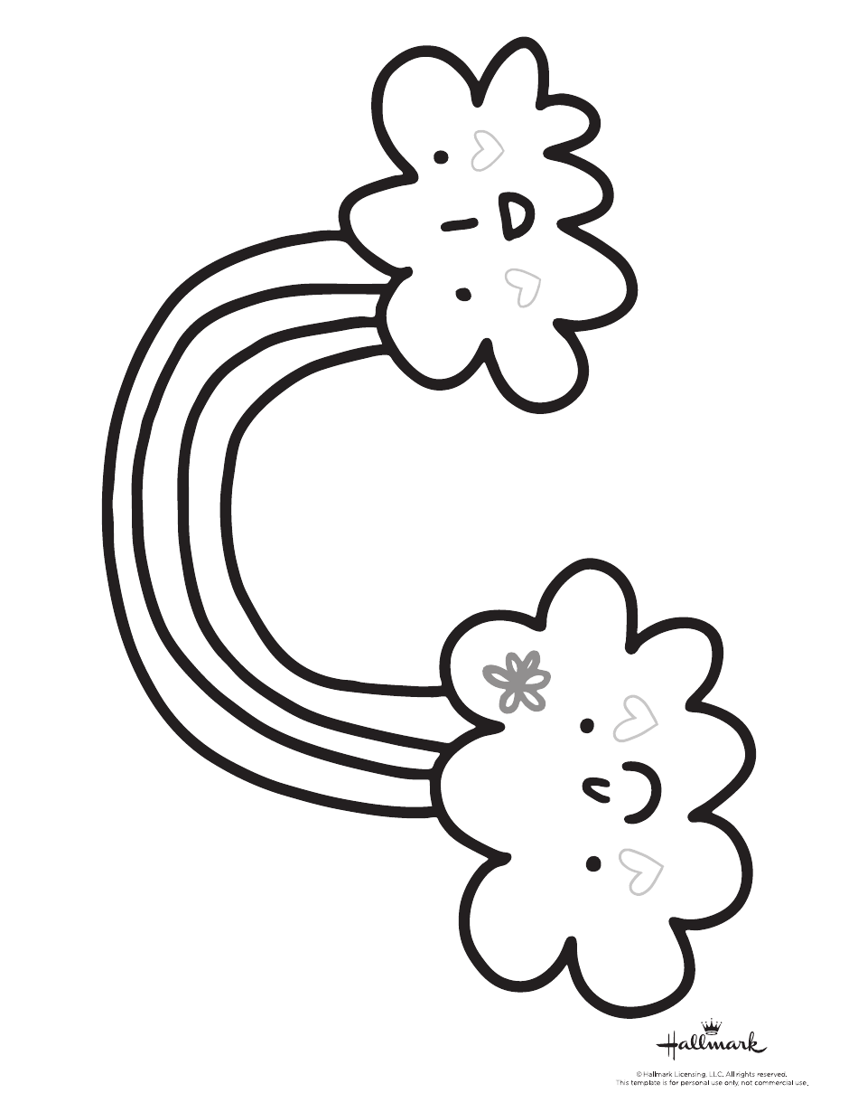 Rainbow With Happy Clouds Coloring Page Download Printable PDF ...
