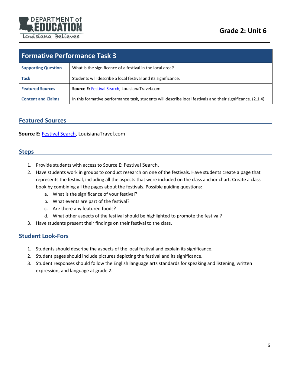 Louisiana Social Studies - Grade 2, Unit 6 - Festivals - Fill Out, Sign Online and Download PDF ...