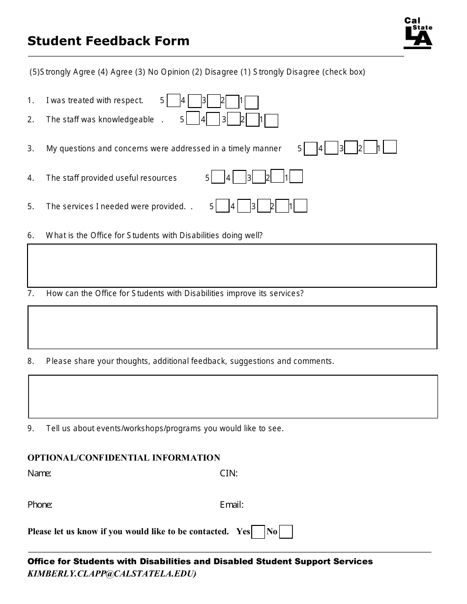 California Student Feedback Form - California State University - Fill ...