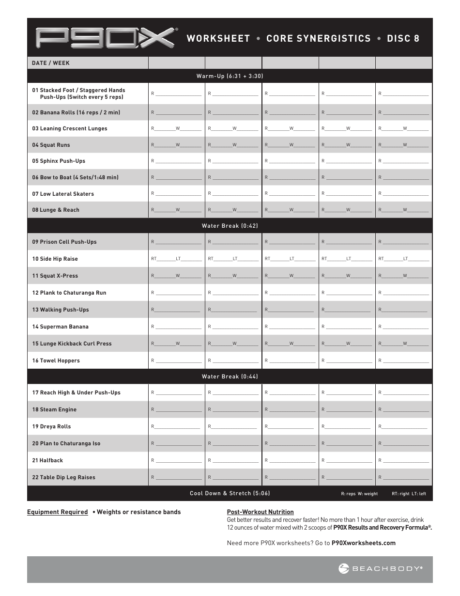Chest And Back P90x Worksheet Download Printable PDF Templateroller